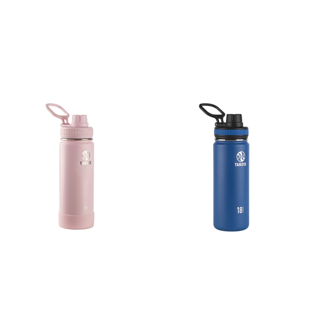 Takeya Actives Insulated Stainless Steel Water Bottle with Spout Lid, 18 Ounce, Blush and Takeya 885395500089 Originals Insulated Stainless Steel Bottle, Spout Lid Navy 18oz