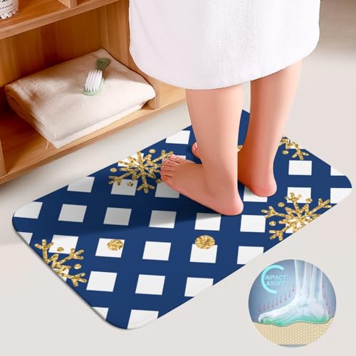 Isicerss Bathroom Mat Set Non-Diamond Chequered Golden Snow Slip Bath Rug U-Shaped Contour Toilet Mat and Toilet Lid Cover Bath Mat,3 Piece
