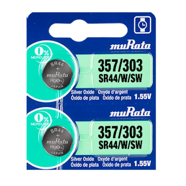 Murata 357/303 SR44/W/SW Battery 1.55V Silver Oxide Watch Button Cell - Replaces Sony 357/303 (2 Batteries)