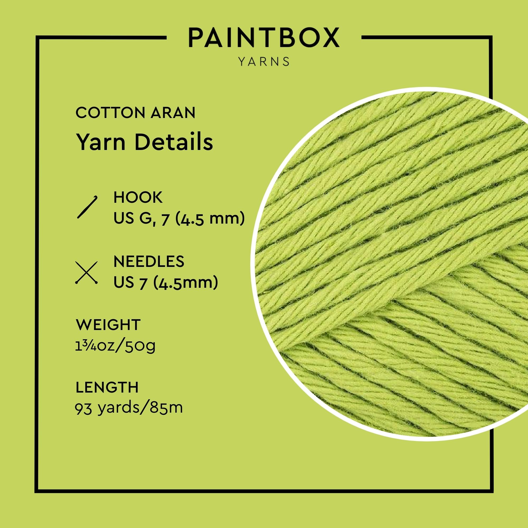Paintbox Yarns 100% Cotton Aran Yarn 1.76oz (50g), 93 Yards (85m) - Lime Green Worsted Wool for Crochet, Knitting - Soft, Lightweight for Sweaters, Clothes