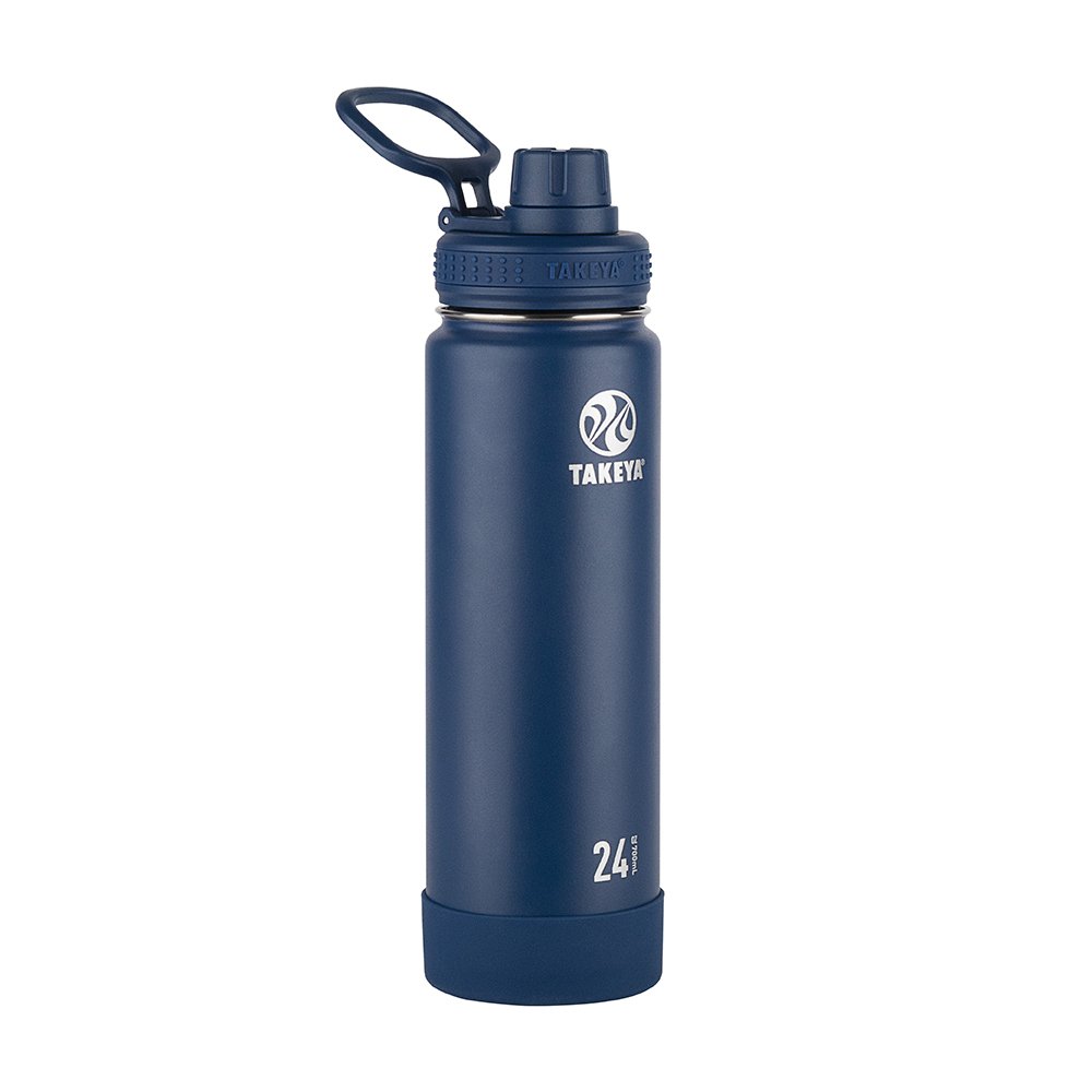 Takeya Actives Insulated Stainless Steel Water Bottles with Spout Lid, 18 Ounce and 24 Ounce, Midnight Blue