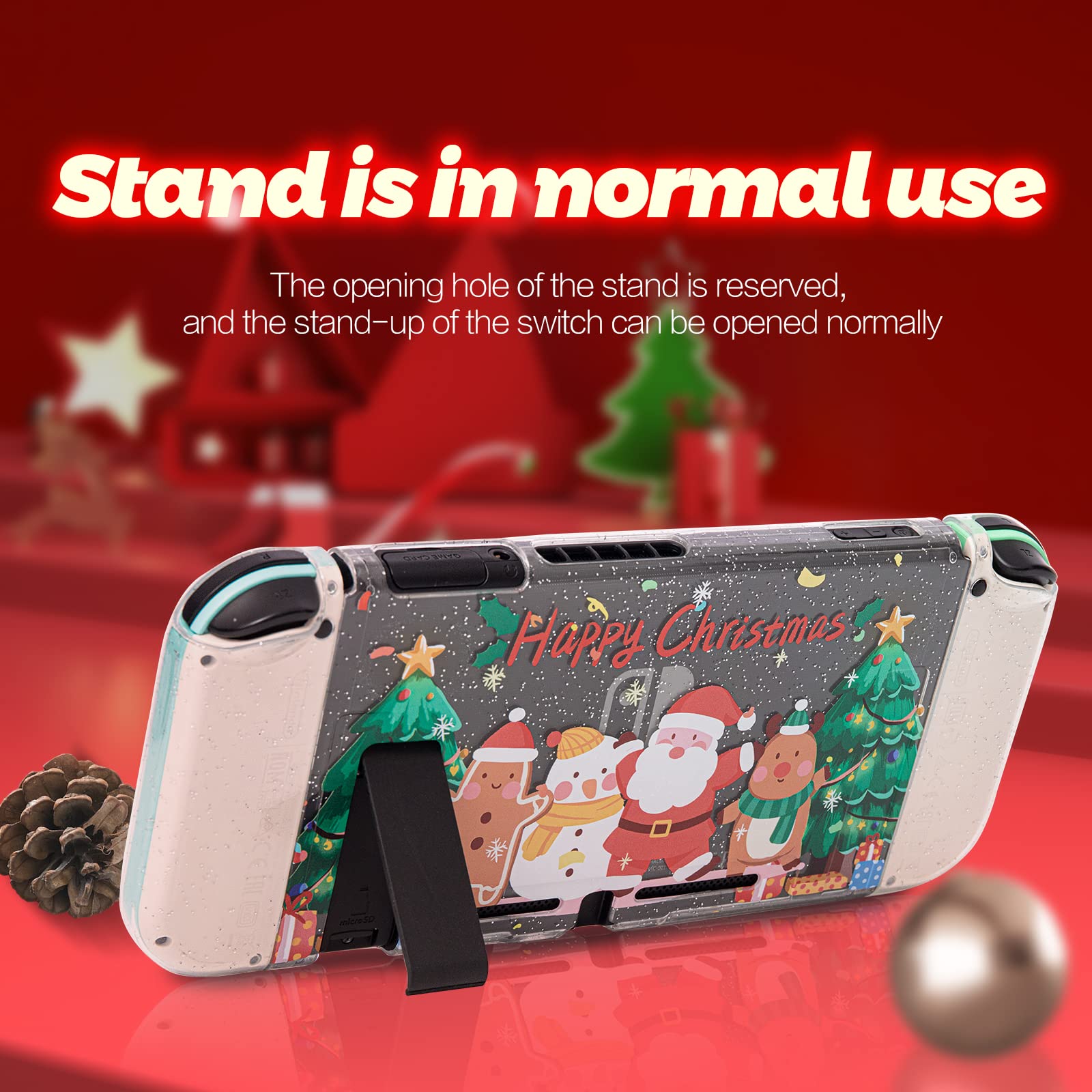 Halloween Decoration Switch OLED Case,Switch TPU Case, Switch Protective Case with Thumb Grips and Tempered Glass Screen Protector