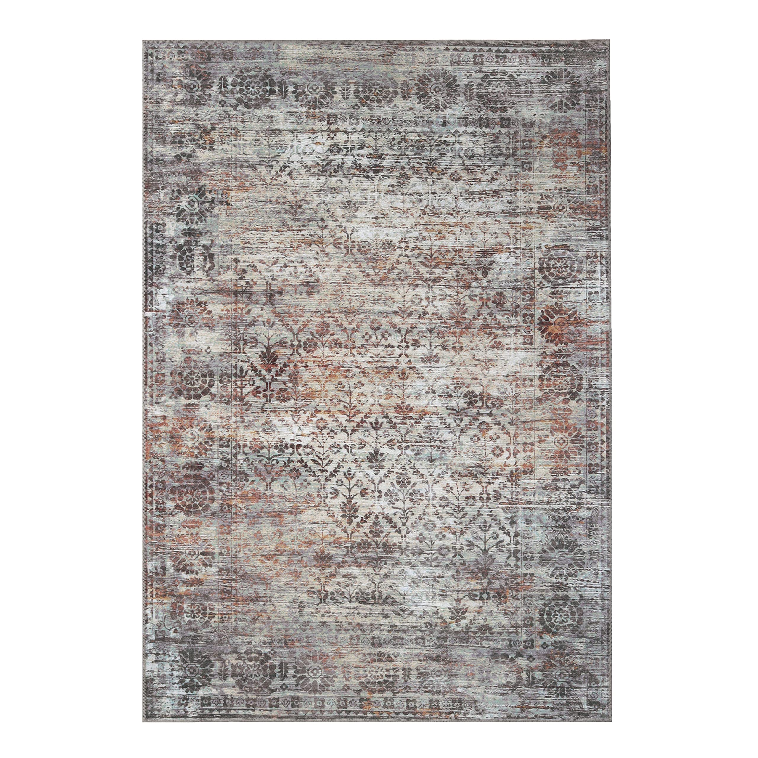 SUPERIOR Diamond Medallion Washable Rug, Cotton Backing, Pet & Kid Friendly, Easy Care, Non-Slip Rugs for Dining, Living Room, Kitchen, Bedroom, Low Pile Area Rug, Macaw Collection, 6' x 9', Cream