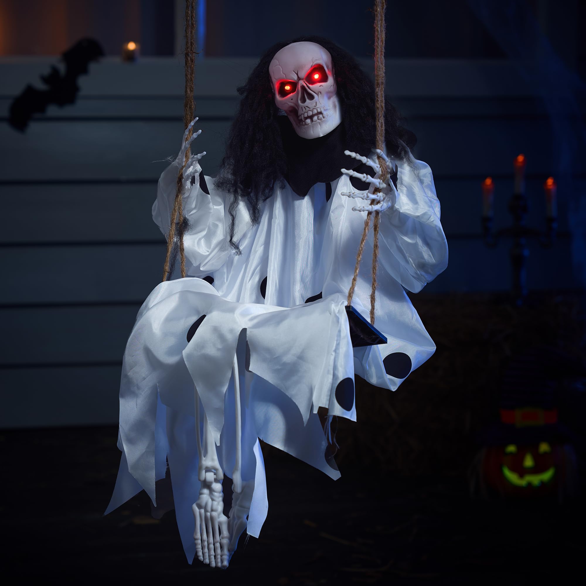 JOYIN 36" Hanging Clown Outdoor Halloween Decorations, Swinging Skeleton Decor with Light Up Eyes Button Battery Operated for Clearance Haunted House Prop Party Supplies