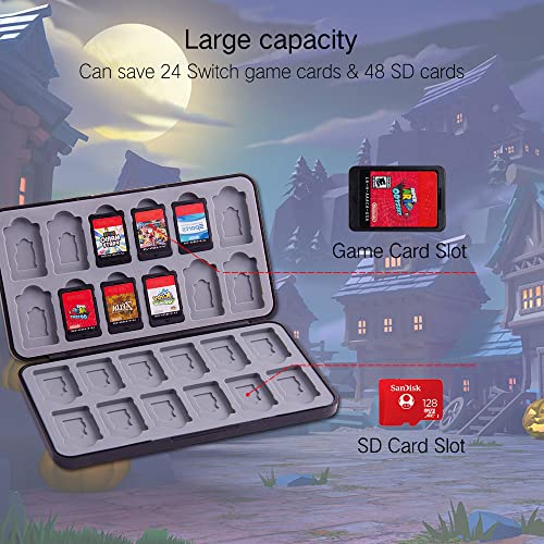 PERFECTSIGHT Cute Game Card Case for Nintendo Switch/Switch Lite/OLED, 24 Game Holder Cartridge Case for Game Cards and 24 SD Cards, Kawaii Portable Compact Storage Box (Halloween)