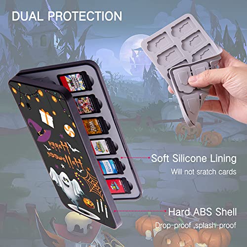 PERFECTSIGHT Cute Game Card Case for Nintendo Switch/Switch Lite/OLED, 24 Game Holder Cartridge Case for Game Cards and 24 SD Cards, Kawaii Portable Compact Storage Box (Halloween)