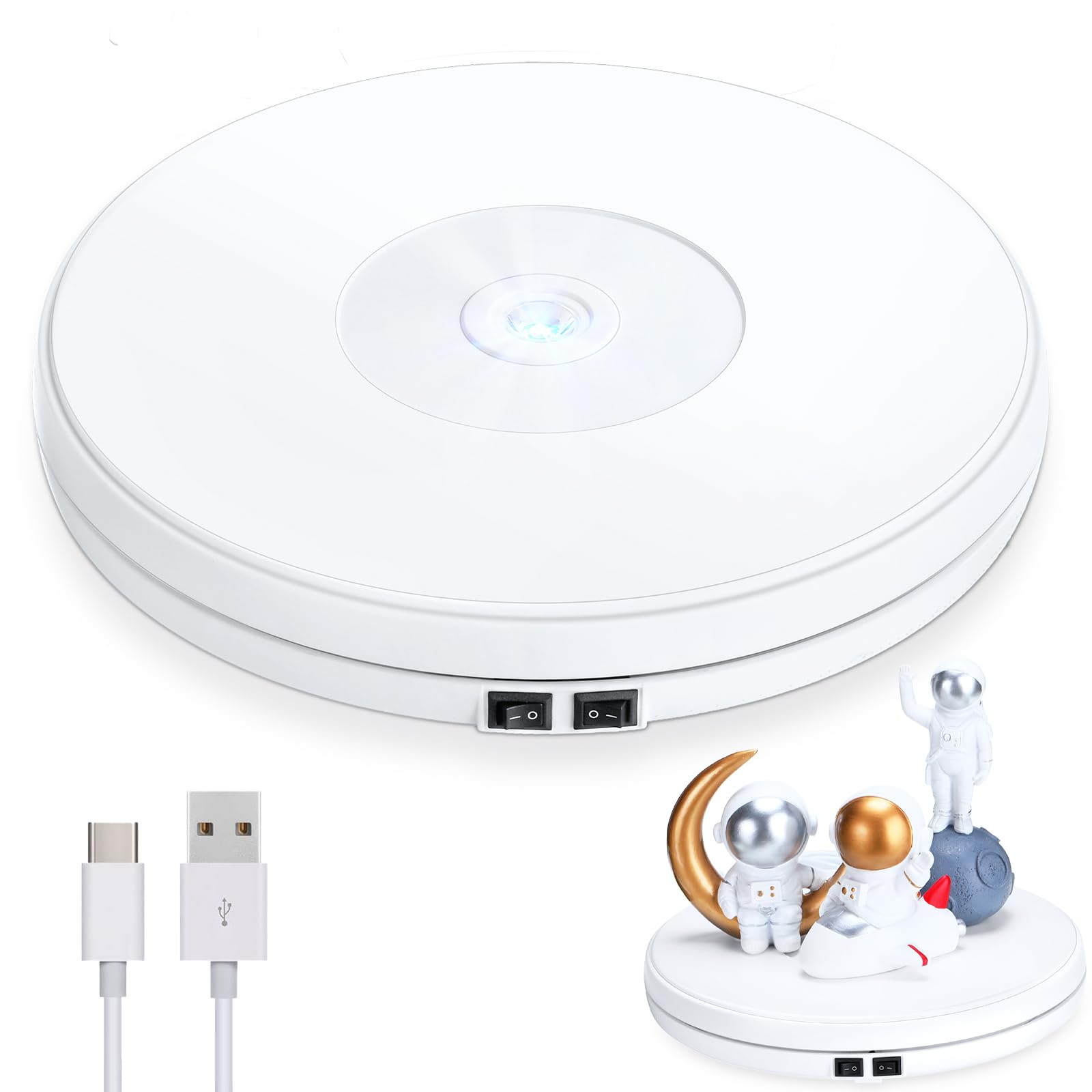 White Electric 10 Inch Rotating Turntable Display Stand with Led 44 lb Centric Loading for Table 360 Degree Motorized Tumbler Display Stand for Jewelry Photography