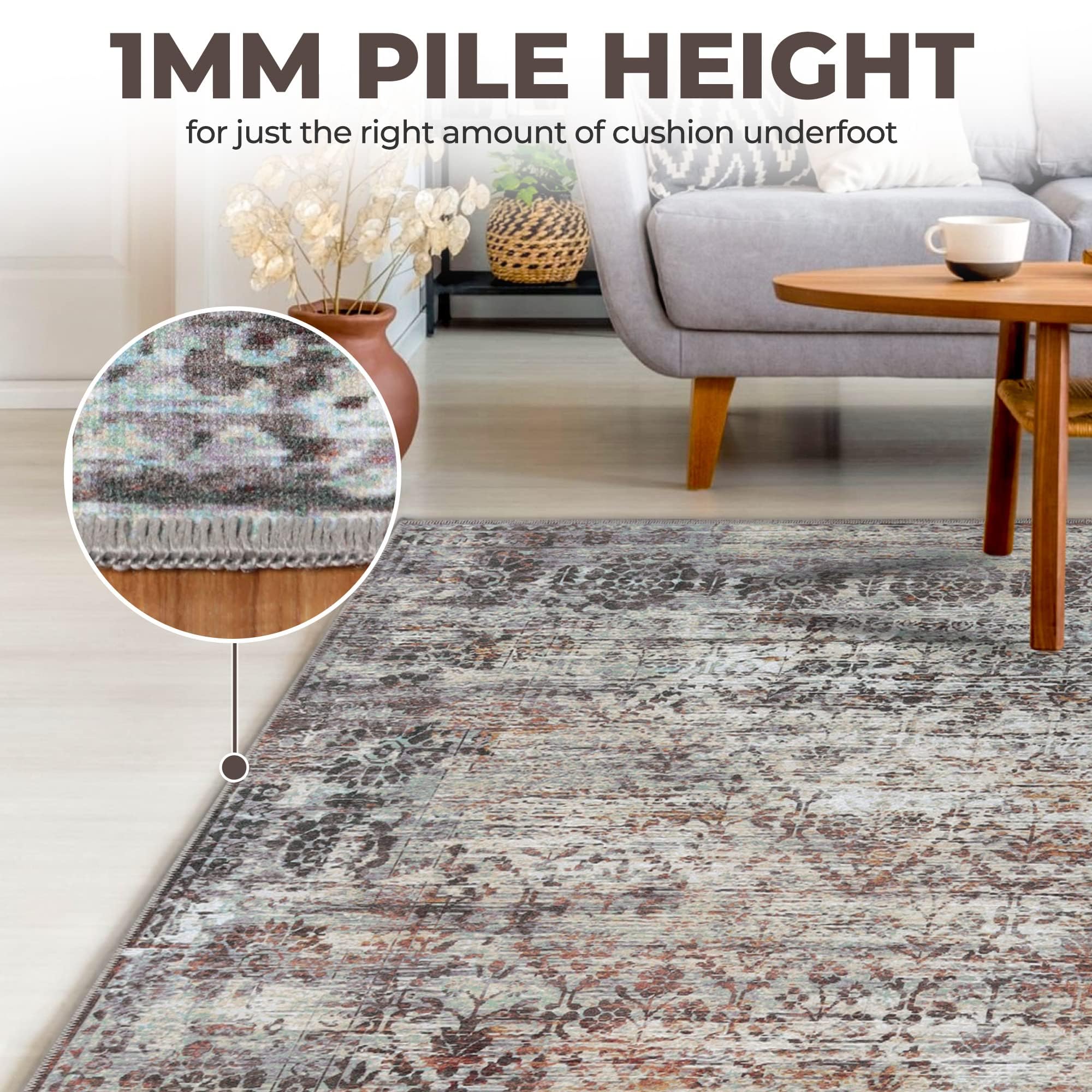 SUPERIOR Diamond Medallion Washable Rug, Cotton Backing, Pet & Kid Friendly, Easy Care, Non-Slip Rugs for Dining, Living Room, Kitchen, Bedroom, Low Pile Area Rug, Macaw Collection, 6' x 9', Cream