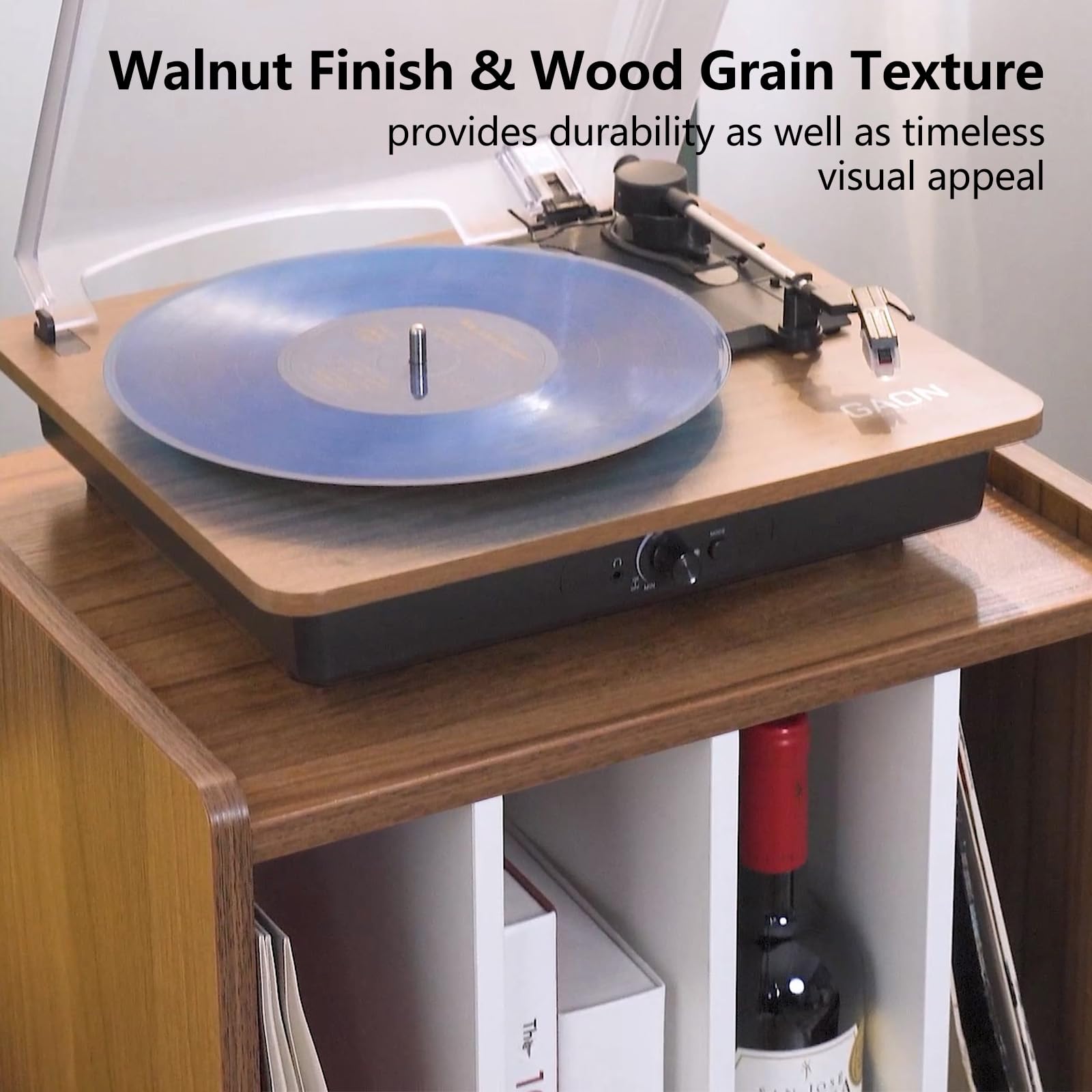 Artswish Record Player Stand Mid Century Turntable Table Vinyl Record Storage Table with 4 Cabinet, Walnut Record Display Table for Living Room Bedroom