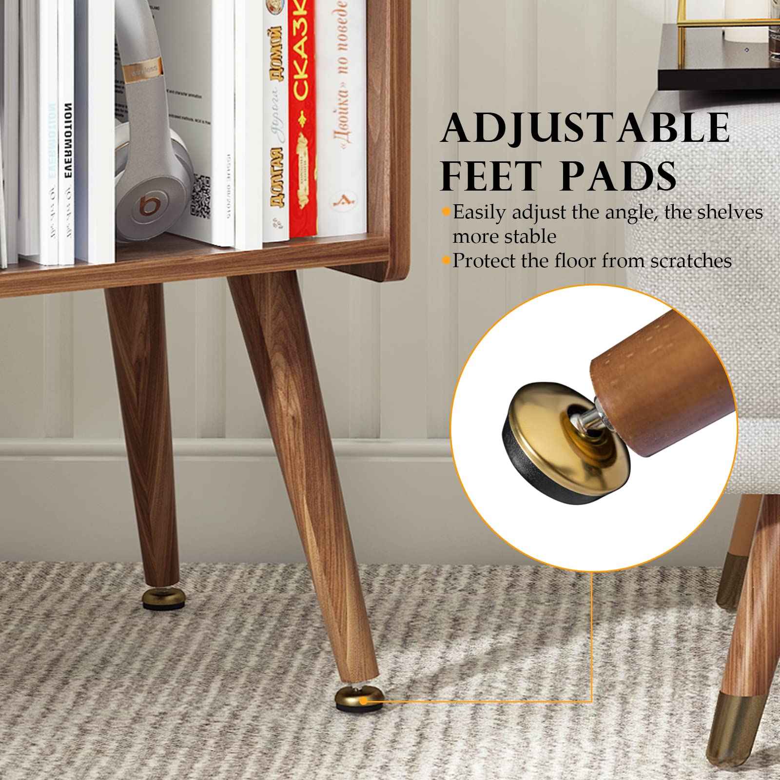 Artswish Record Player Stand Mid Century Turntable Table Vinyl Record Storage Table with 4 Cabinet, Walnut Record Display Table for Living Room Bedroom