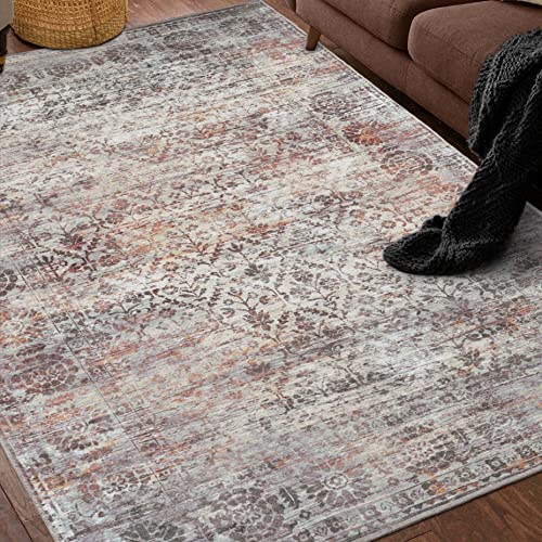 SUPERIOR Diamond Medallion Washable Rug, Cotton Backing, Pet & Kid Friendly, Easy Care, Non-Slip Rugs for Dining, Living Room, Kitchen, Bedroom, Low Pile Area Rug, Macaw Collection, 6' x 9', Cream