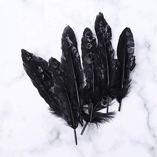 Halloween Skulls Pattern Swan 20 Pcs Saddle Hackle Rooster Halloween Hackle Rooster Goose Natural for Toy DIY Craft Home Decoration Headgears