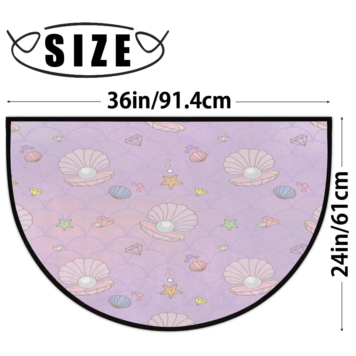 GeMeFv Mermaid Scales Pearl Shell Half Round Door Mat Starfish Diamond Non-Slip Half Circle Area Rug Doormat Washable Half Moon Rug for Indoor Outdoor Kitchen Bedroom Home Decor