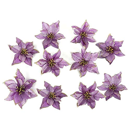 Christmas Glitter Flower Ornaments,Jchen 20Pcs Glitter Christmas Tree Ornaments Artificial Christmas Flowers Christmas Tree Decoration Flower for Home Party Wedding Decorations (Purple)