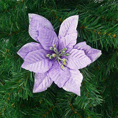 Christmas Glitter Flower Ornaments,Jchen 20Pcs Glitter Christmas Tree Ornaments Artificial Christmas Flowers Christmas Tree Decoration Flower for Home Party Wedding Decorations (Purple)