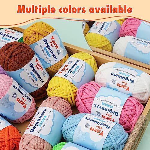 Hssugi Easy Yarn for Beginners, 4x50g Beginner Yarn with Easy-to-See Stitches, Beginner Chunky Yarn with Crocheting Accessories for DIY Crocheting Projects