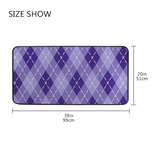Long Kitchen Rugs Non Slip Washable Bath Mat Kitchen Runner Rug Blue Diamond Geometry Water Absorption Quick Drying Anti Fatigue Comfort Flooring Carpet 39 x 20 inch