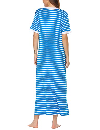 Ekouaer Womens, Full Length Long Nightgown Nightshirt with Pockets, Yarn Dyed Fabric2, Large