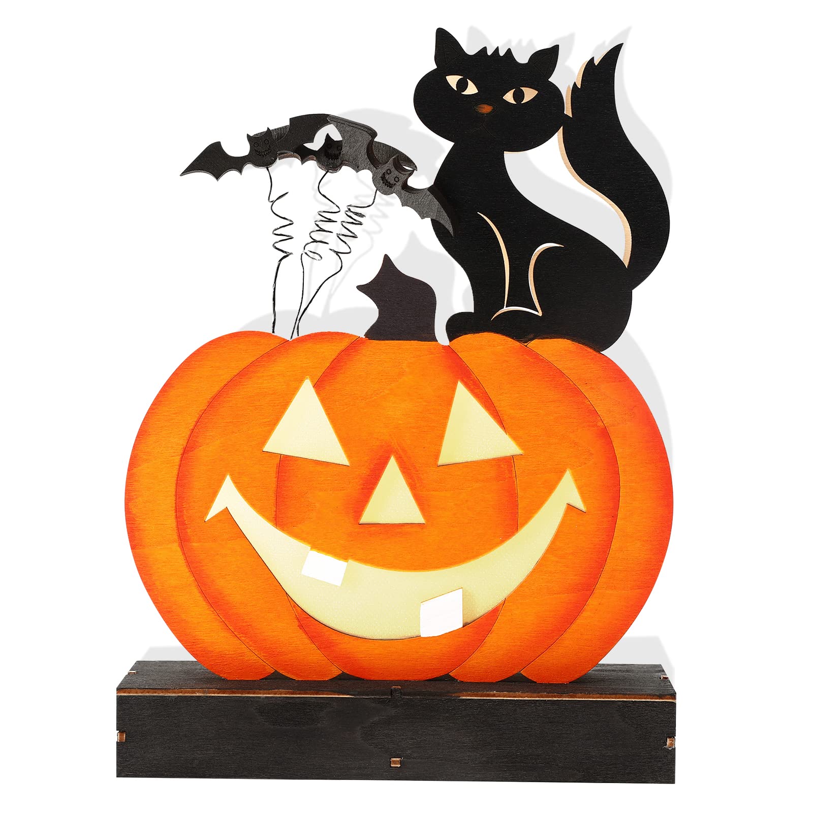Halloween Decorations Indoor Pumpkin Lights, Battery Operated Wooden Halloween Tabletop Decoration, Light Up Halloween Decor for Desk Table Fireplace Indoor Outdoor Halloween Party Decorations
