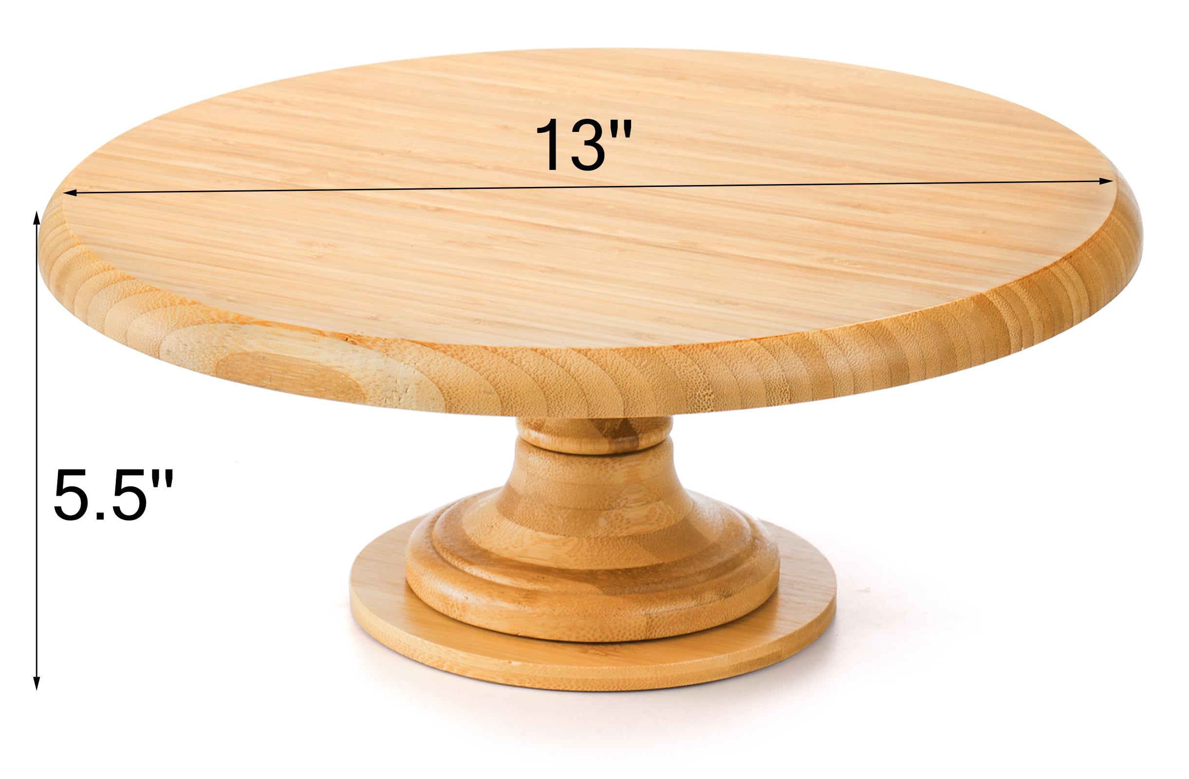 Yesland Wood Cake Turntable 13 Inch Cake Stand Rotating, Rustic Tabletop Round Cupcake Pedestal Stand Farmhouse Bamboo Cakes Holder Tray for Wedding, Birthday, Parties, Restaurants