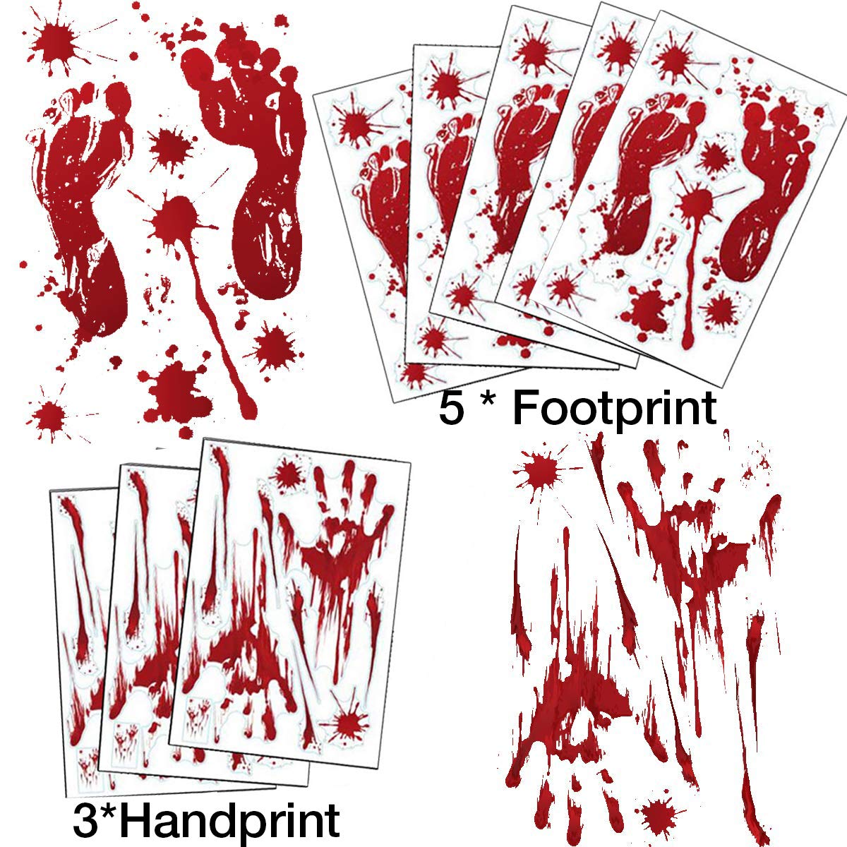Halloween Decorations 126 PCS Halloween Window Clings, 8 Sheets Bloody Handprint Footprint Halloween Wall Decal Floor Clings with Tattoo Stickers, Scary Halloween Decoration Window Stickers