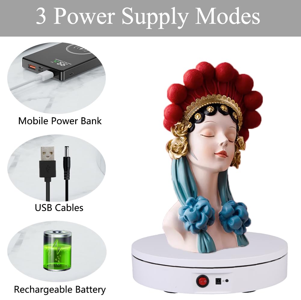 JAYEGT Motorized Rotating Display Stand,360 Degree Electric Rotating Photography Turntable for Products Display,Video Show, Live Show,Remote Control (White / 11.8inch / 265 Lbs Load/Rechargeable)