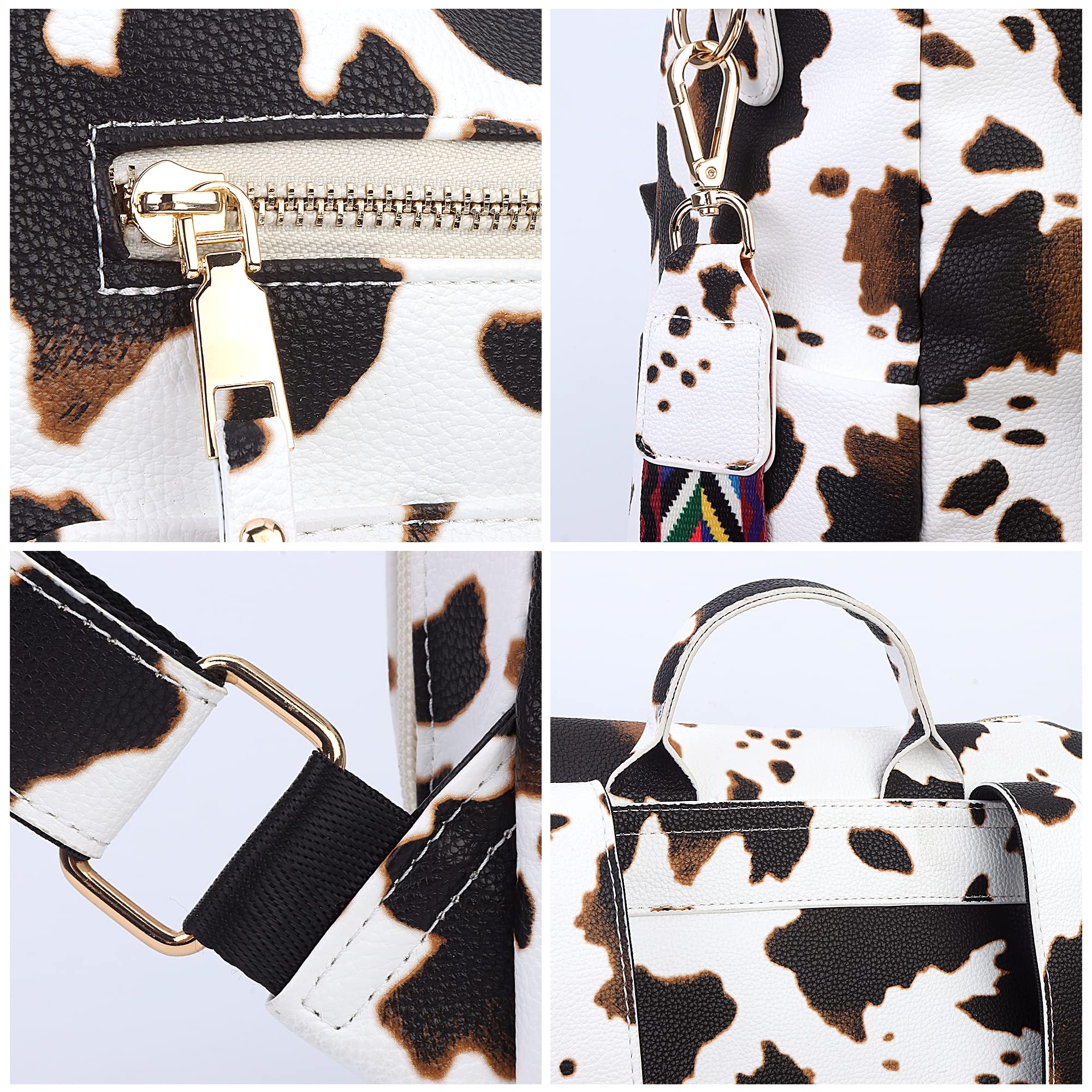 KOOIJNKO Women Backpack Purse Vintage Rucksack Convertible Shoulder Bag Travel Daypack, 2 Pack Cow OffWhite
