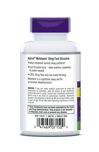 Natrol Melatonin Fast Dissolve Tablets, Helps You Fall Asleep Faster, Stay Asleep Longer, Easy to Take, Dissolve in Mouth, Strengthen Immune System, Maximum Strength, Strawberry Flavor, 10mg, 100Count