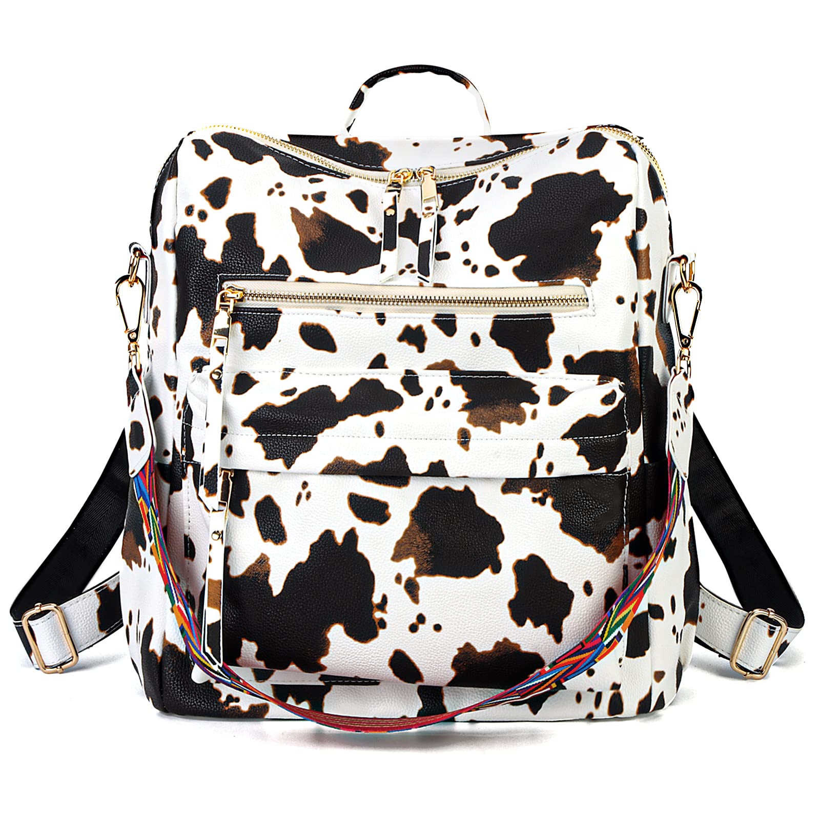 KOOIJNKO Women Backpack Purse Vintage Rucksack Convertible Shoulder Bag Travel Daypack, 2 Pack Cow OffWhite
