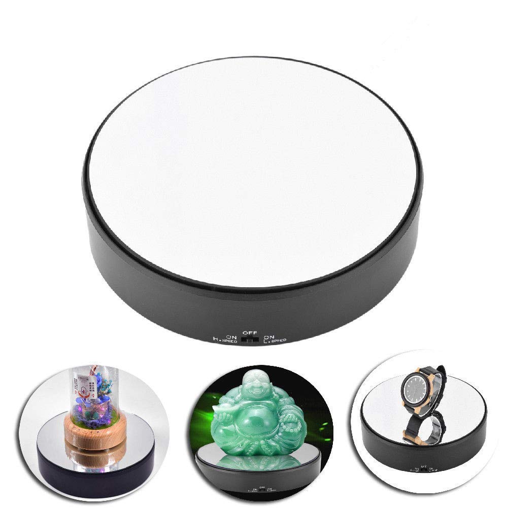 Rotating Display Stand, Speed Adjustable Electric 360° Turntable Display Holder Mirror Motorized Revolving Base Battery Powered for Displaying Jewelry Watch Digital Photography