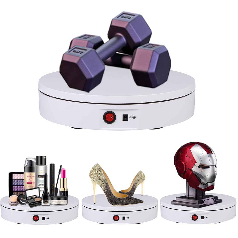 JAYEGT Motorized Rotating Display Stand,360 Degree Electric Rotating Photography Turntable for Products Display,Video Show, Live Show,Remote Control (White / 11.8inch / 265 Lbs Load/Rechargeable)