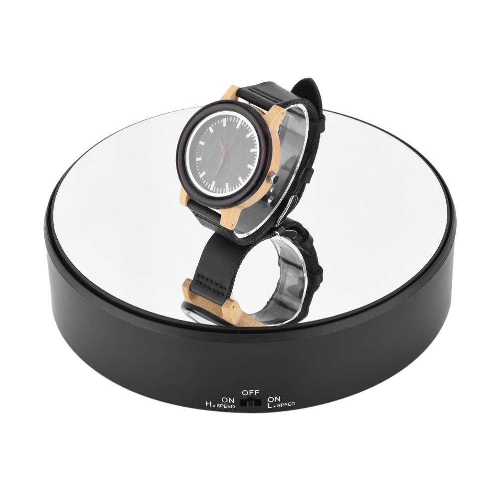 Rotating Display Stand, Speed Adjustable Electric 360° Turntable Display Holder Mirror Motorized Revolving Base Battery Powered for Displaying Jewelry Watch Digital Photography