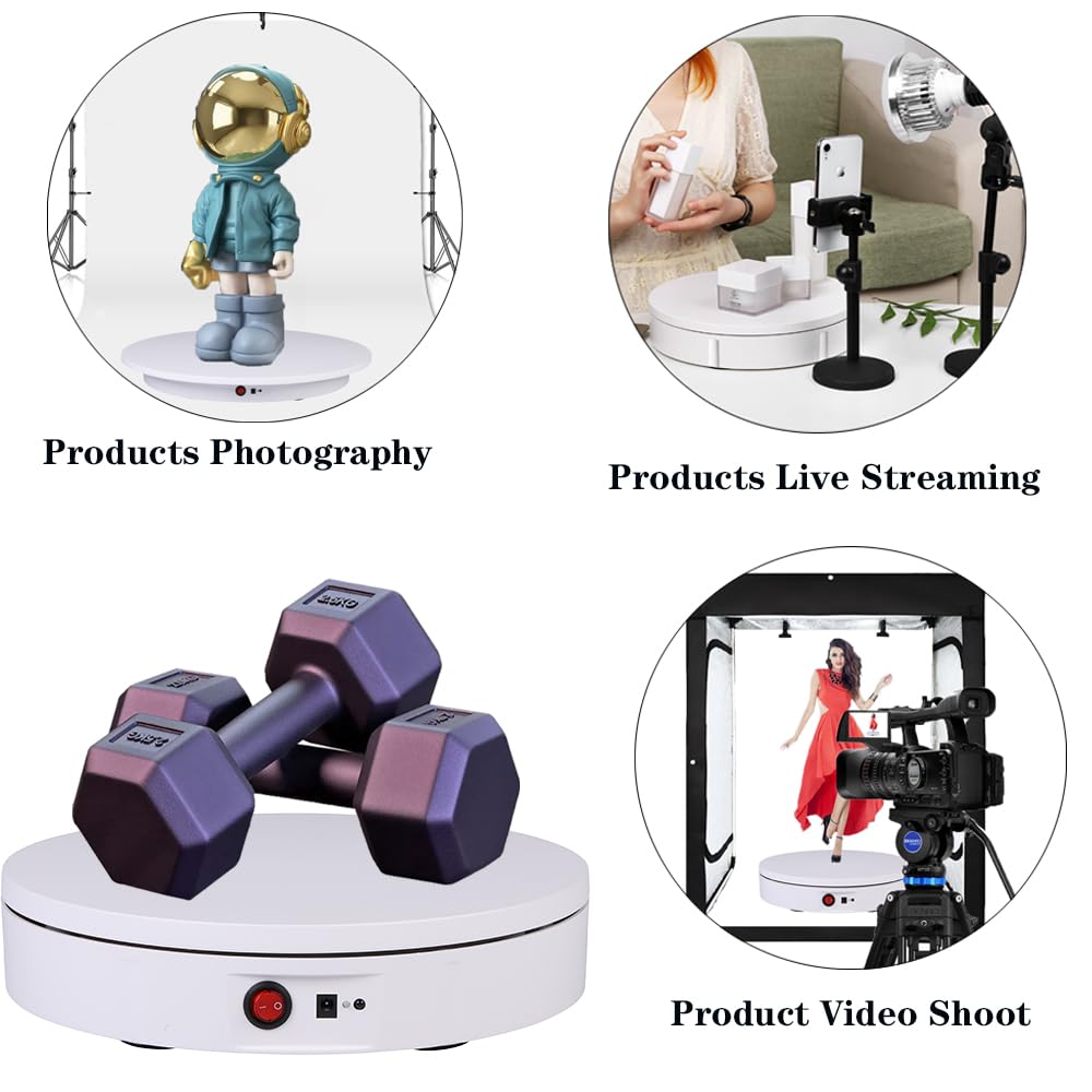 JAYEGT Motorized Rotating Display Stand,360 Degree Electric Rotating Photography Turntable for Products Display,Video Show, Live Show,Remote Control (White / 11.8inch / 265 Lbs Load/Rechargeable)