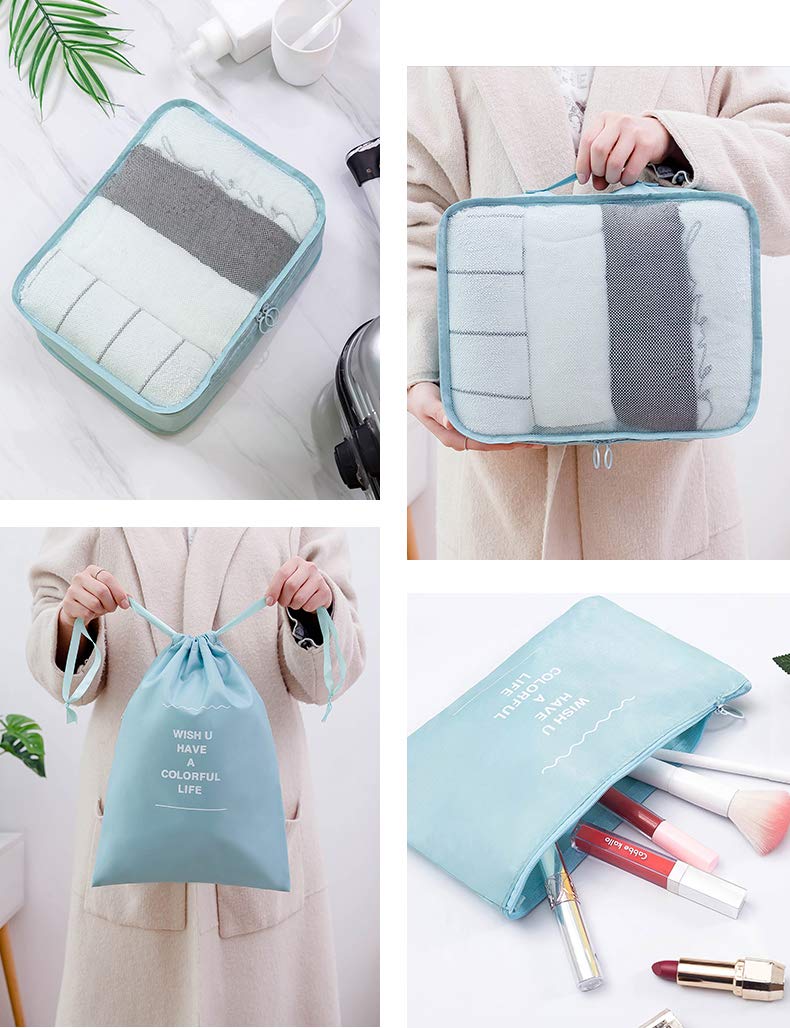 Belsmi 9 Set Packing Cubes with Shoe Bag - Compression Travel Luggage Organizer (9pcs Grey)