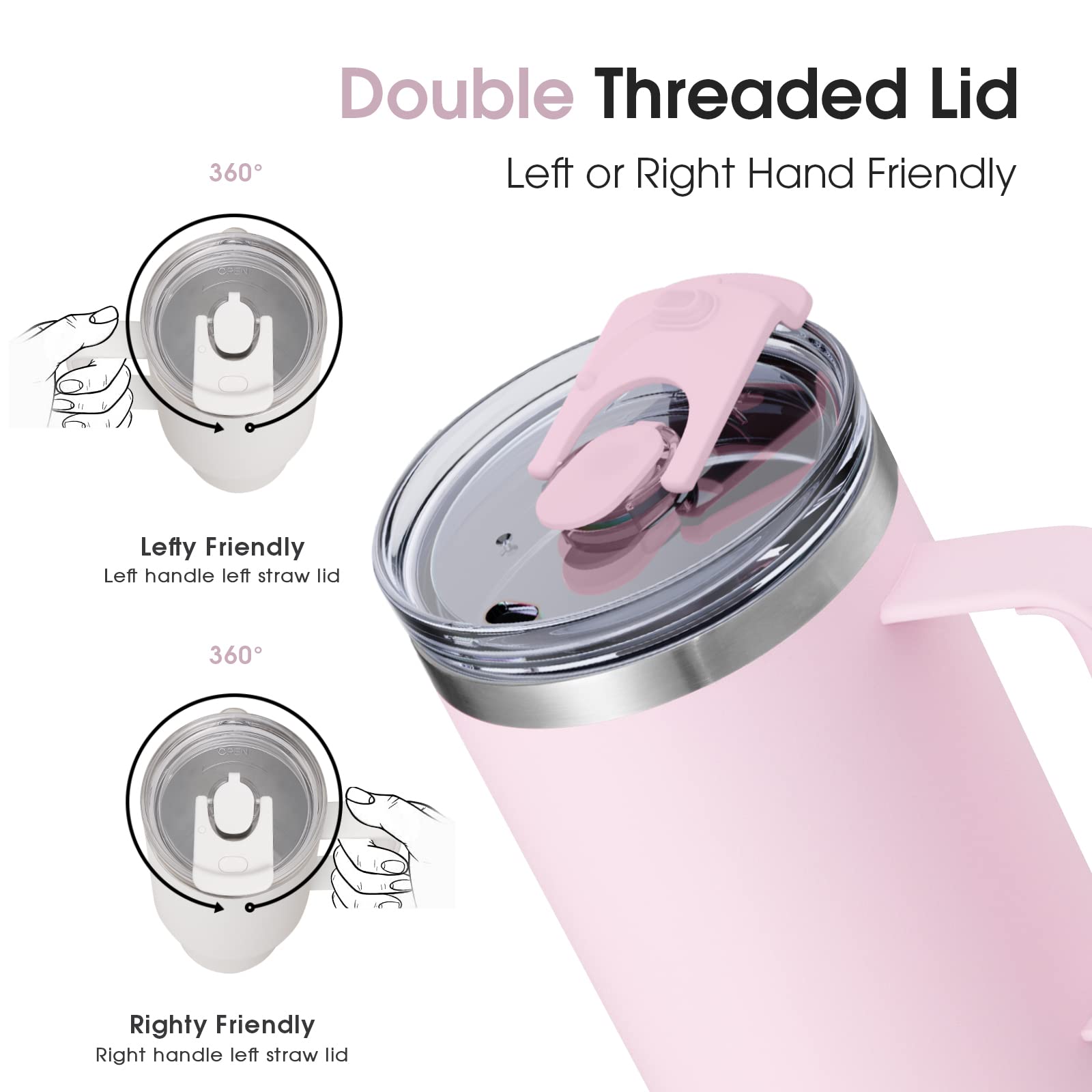 COKTIK 40 oz Tumbler With Handle and Straw Lid, Vacuum Insulated Travel Coffee Mug Stainless Steel Insulated Cup for Beverages, Leak-proof, Cupholder Friendly (Blush)