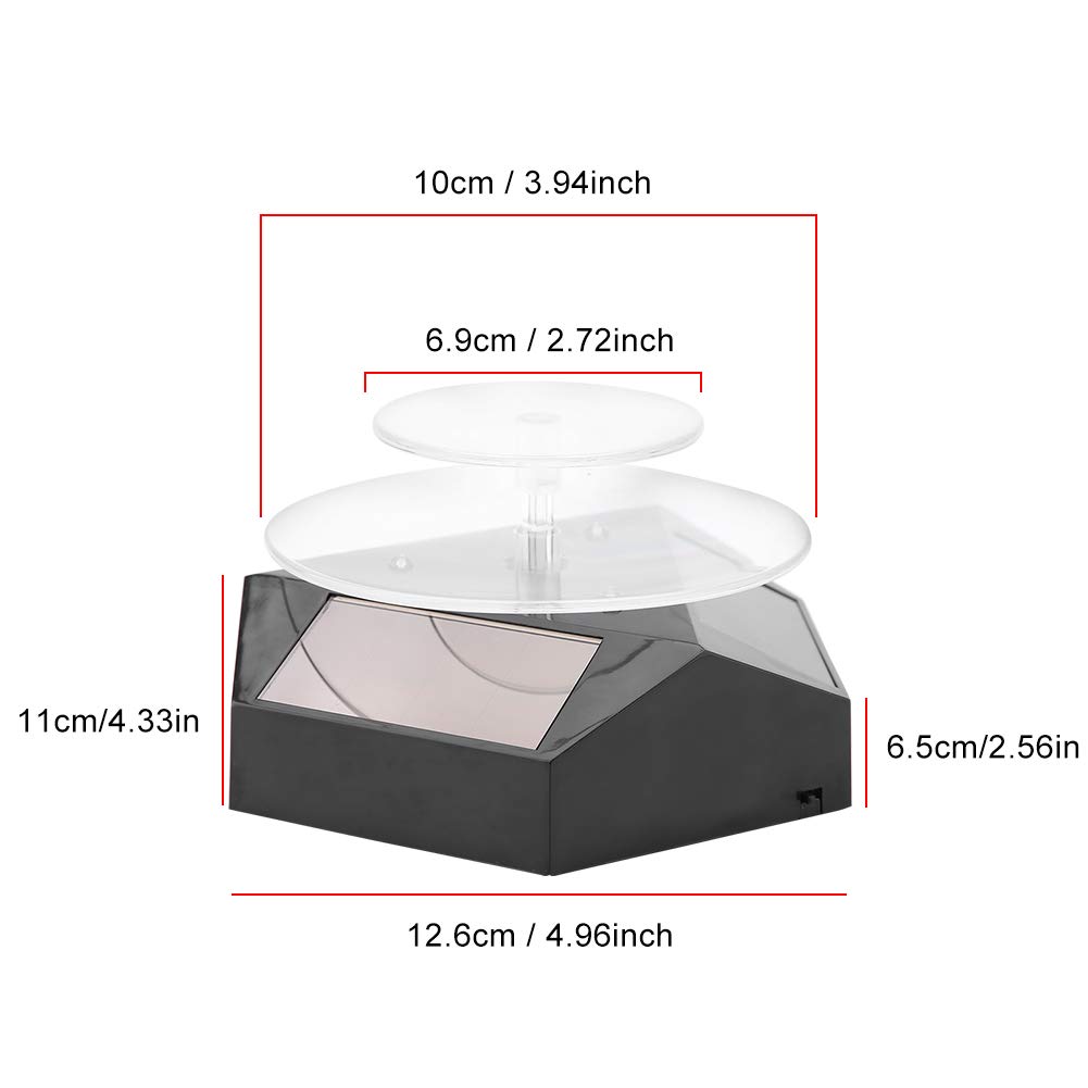 Rotating Display Stand Solar, 360 Rotating Solar Power Showcase LED Light Turntable Watch Jewelry Ring Display Stand for Jewelry Watch Mobile Phones Ring Display (Black)