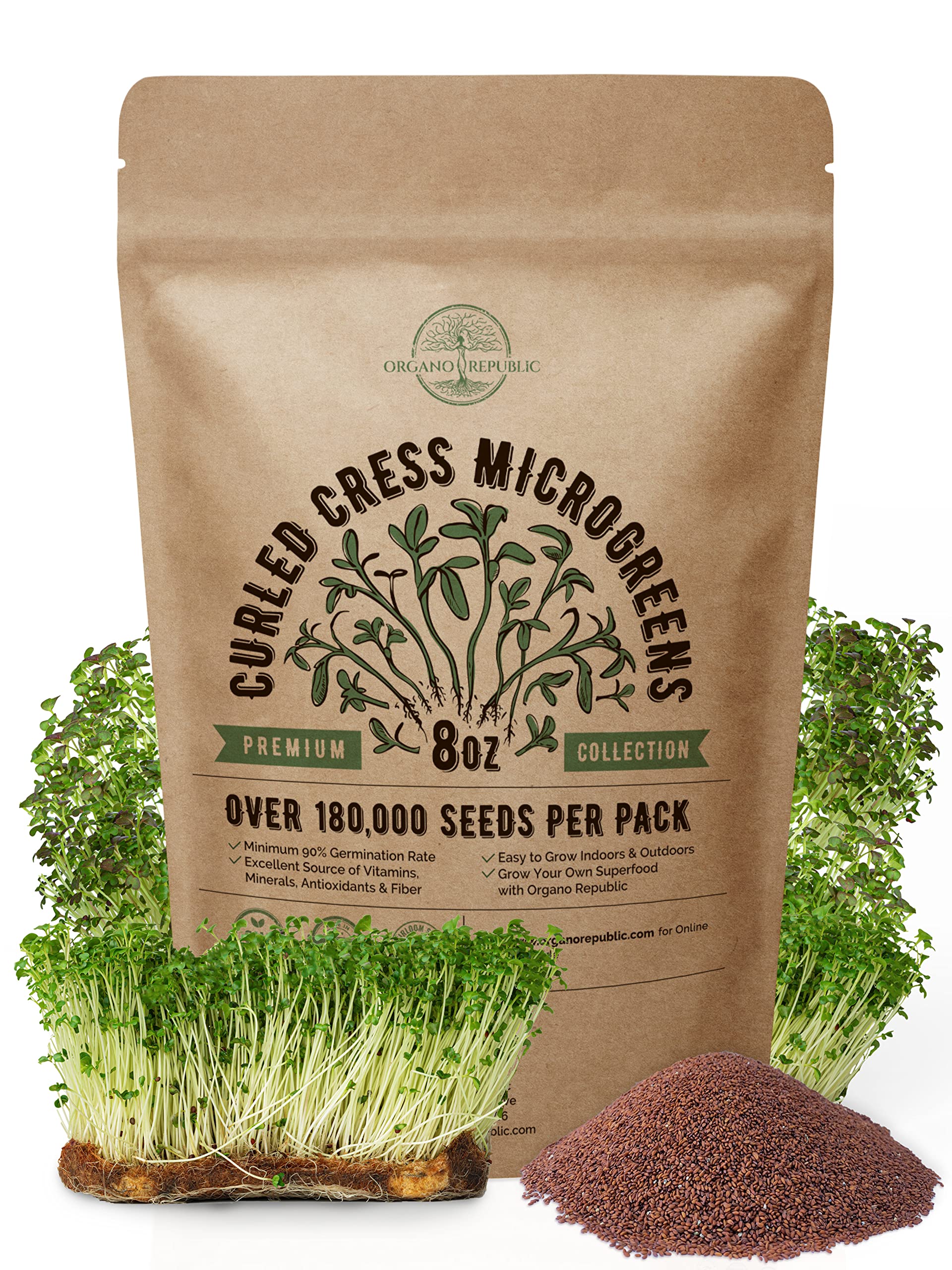 Organo Republic Cress Sprouting & Microgreens Seeds - Non-GMO, Heirloom Sprout Seeds Kit, 8oz Resealable Bag for & Growing Microgreens in Soil, Coconut Coir, Aerogarden & Hydroponic System.