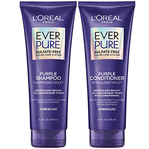 L'Oreal Paris EverPure Brass Toning Purple Sulfate Free Shampoo and Conditioner, 8.5 oz (Set of 2)