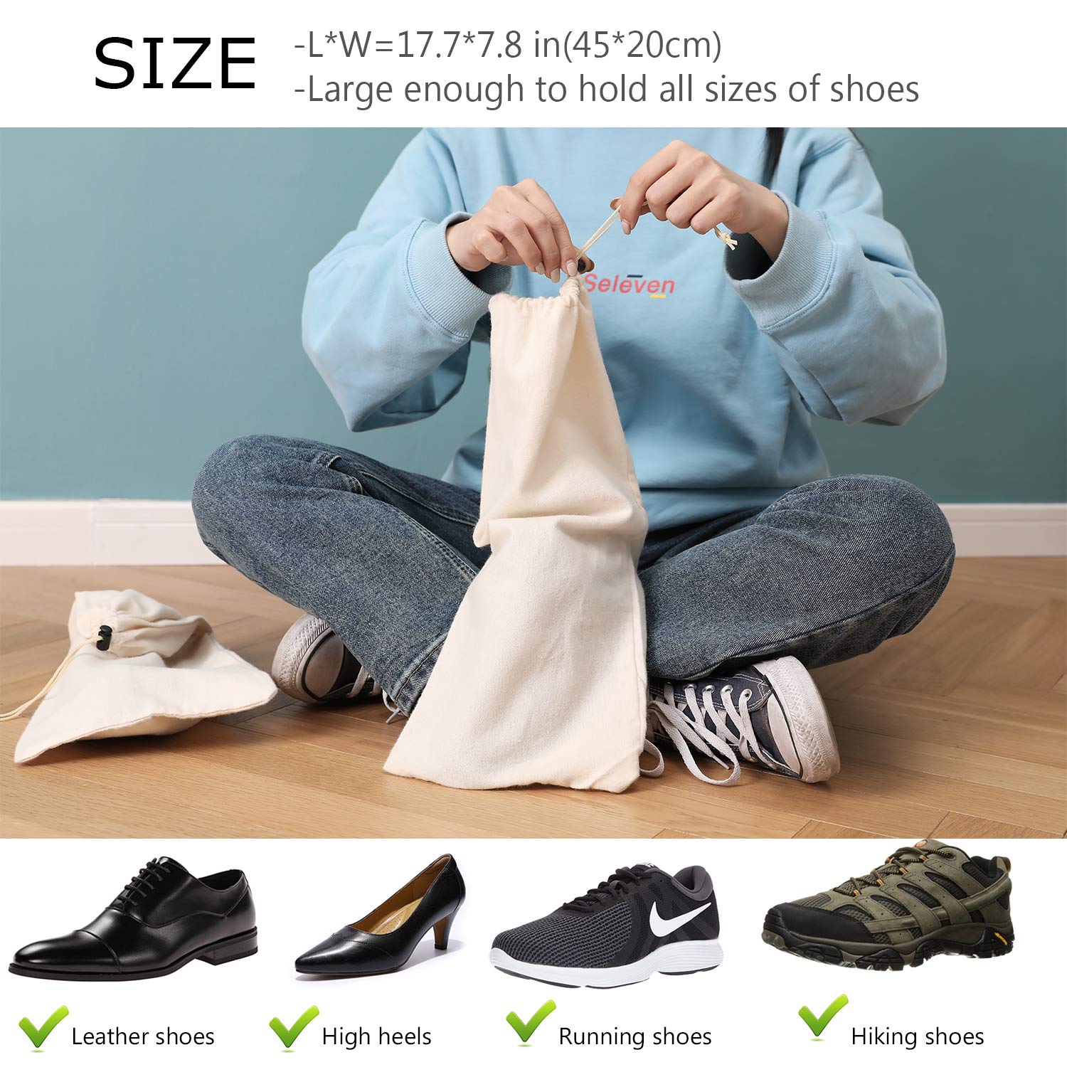 PlasMaller Shoe Storage Bags 100% Cotton with Drawstring For Men and Women for Travel Protecting and Storing Shoes (Beige, Set of 4)