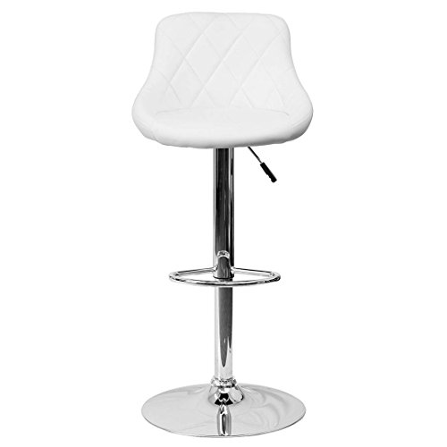 KLS14 Contemporary Bar Stool Bucket Seat Design Hydraulic Adjustable Height 360-Degree Swivel Seat Sturdy Steel Frame Chrome Base Dining Chair Bar Pub Stool Home Office Furniture - (1) White #1984
