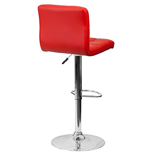 KLS14 Modern Design Barstools Hight Adjustable Seat Hydraulic 360-Degree Swivel Sturdy Steel Frame Padded Cushion Seat Dining Chair Bar Pub Stool Home Office Furniture - Set of 2 Red #1974