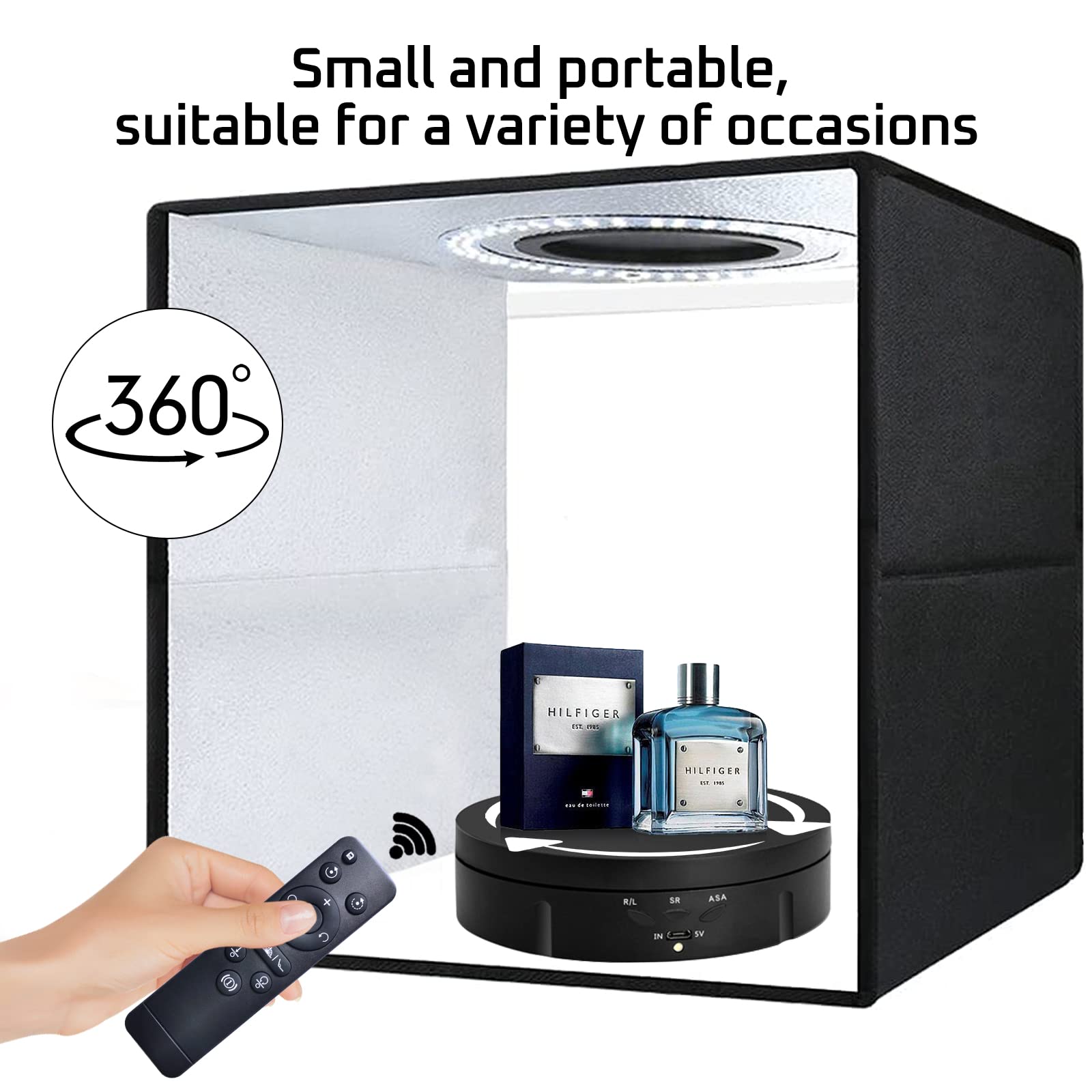 JAYEGT 3 in1 Motorized Rotating Display Stand with 5.74/7.08/8.66 inch Replacement Cover,Max 22lbs Load,360 Electronic Turntable for Photography Products (3 in1 / Black/with Remote Controller)