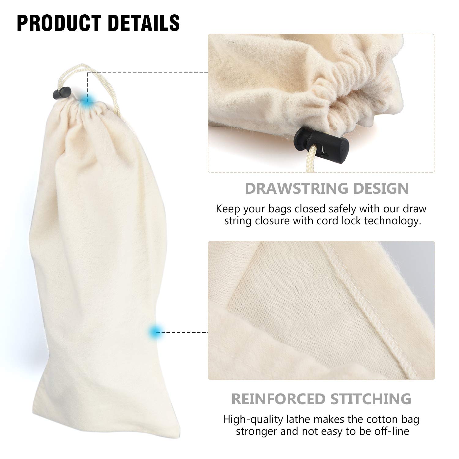 PlasMaller Shoe Storage Bags 100% Cotton with Drawstring For Men and Women for Travel Protecting and Storing Shoes (Beige, Set of 4)