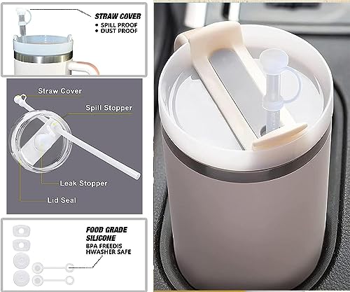 2 Pcs Stanley Lid Replacement 40 oz, H2.0 Stanley Spill Leak Stopper, 6Pcs Straw Cover for Stanley 40 Oz, Long Reusable Stanley Straw Accessories (PINK DUSK A)