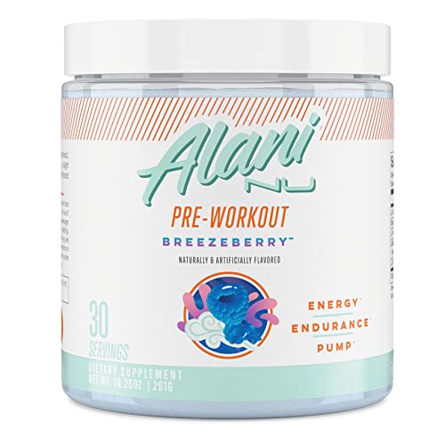 Alani Nu Pre Workout Supplement Powder for Energy, Endurance & Pump | Sugar Free | 200mg Caffeine | Formulated with Amino Acids Like L-Theanine to Prevent Crashing | Breezeberry, 30 Servings