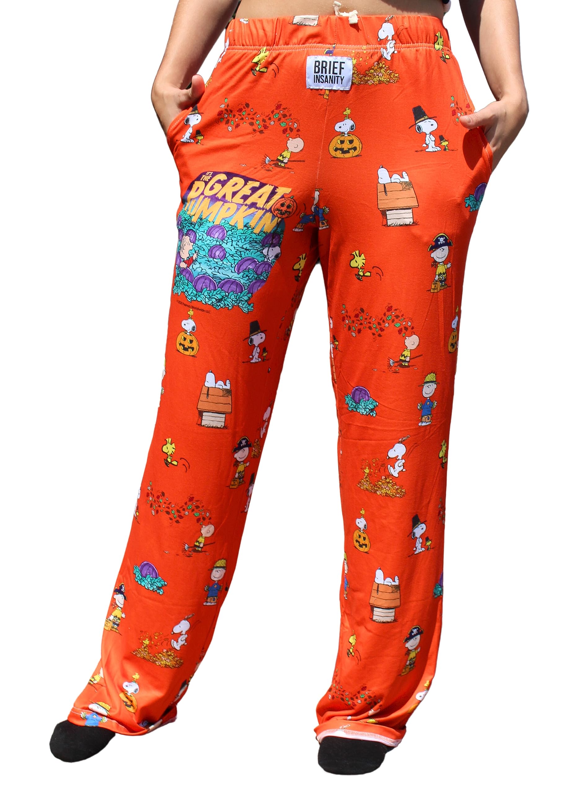 Snoopy Unisex Lounge Pajama Pants - Loose-Fit, Fall, Halloween Wear - Snoopy Great Pumpkin Sleep Bottoms (Large)