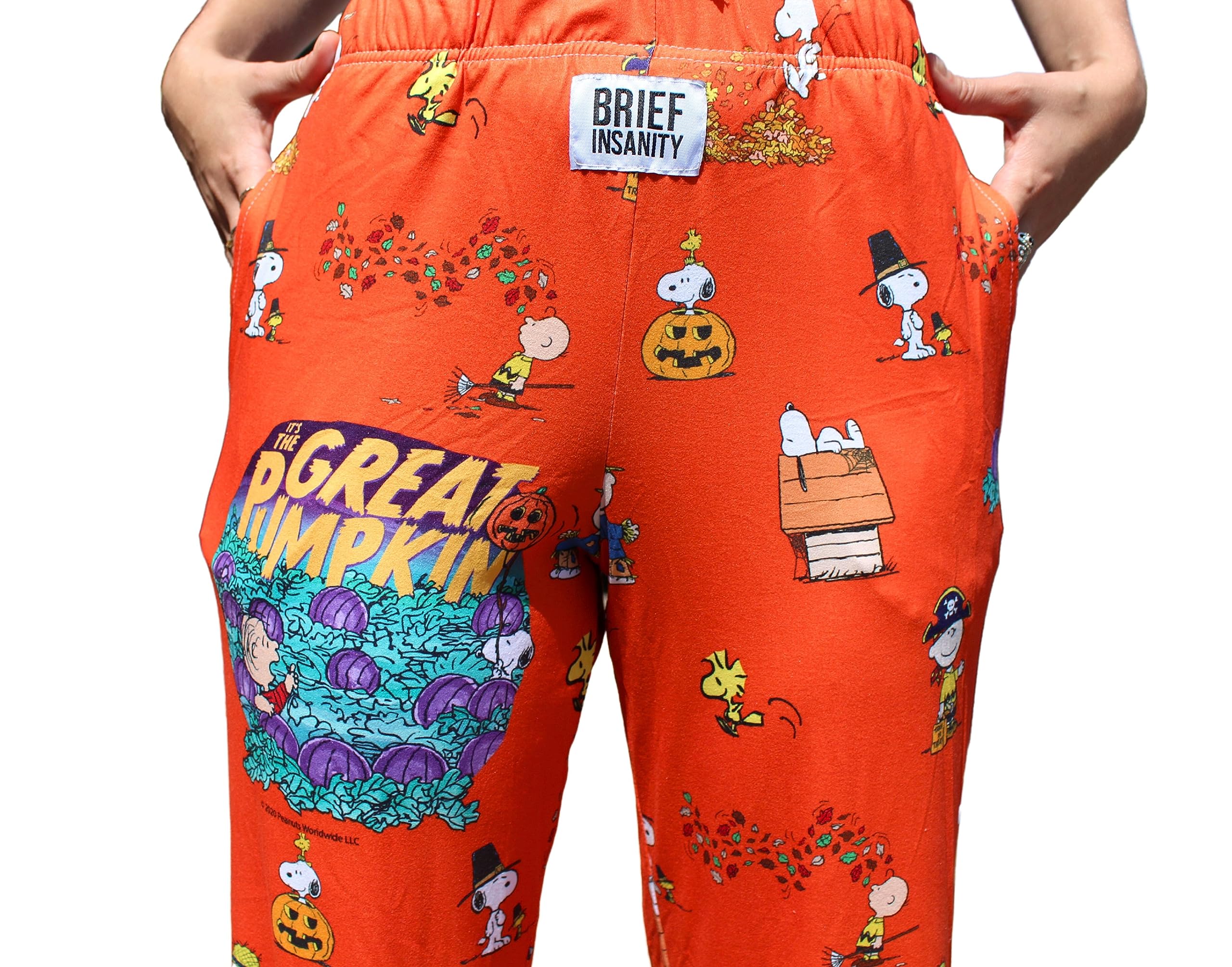 Snoopy Unisex Lounge Pajama Pants - Loose-Fit, Fall, Halloween Wear - Snoopy Great Pumpkin Sleep Bottoms (Large)
