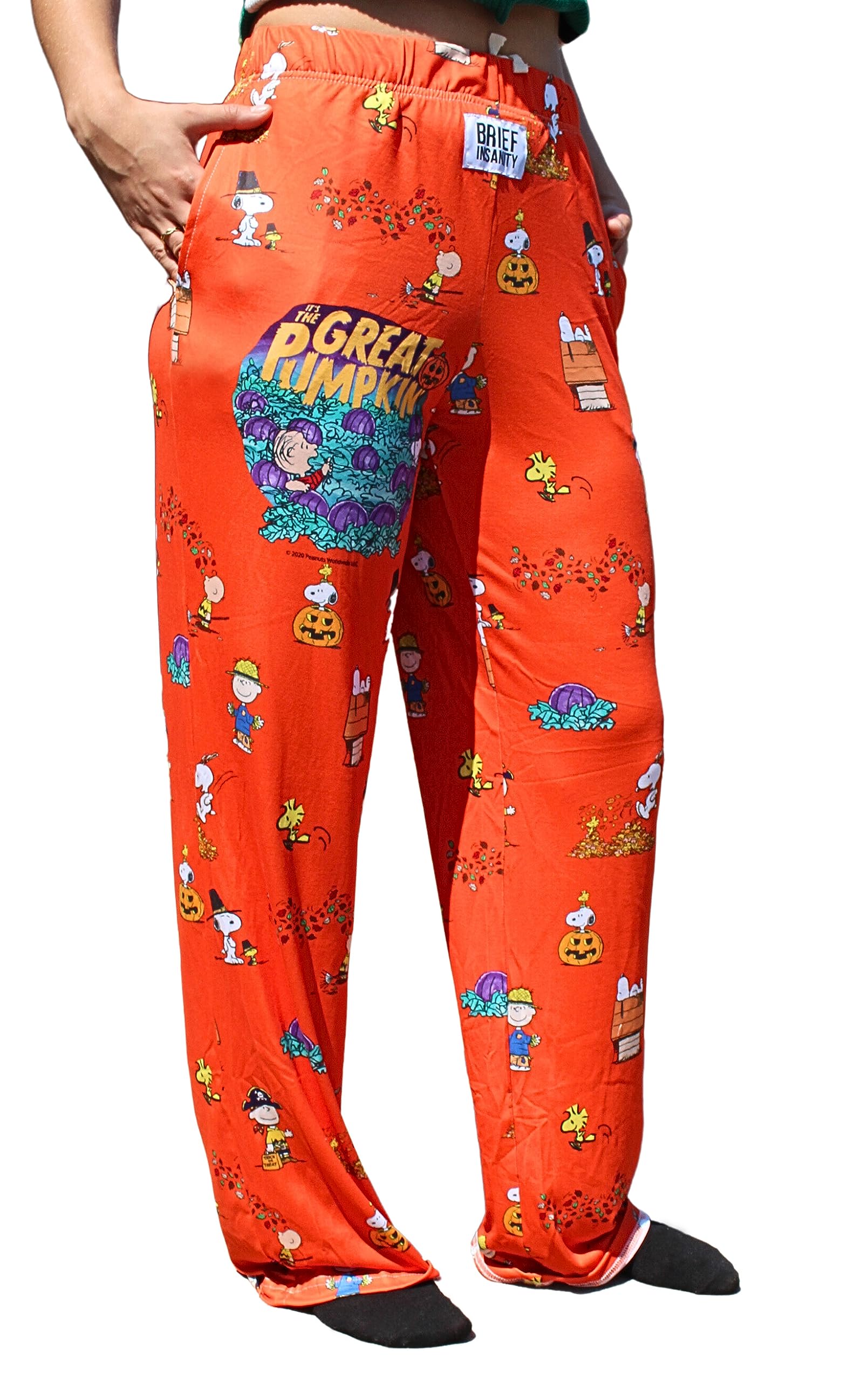 Snoopy Unisex Lounge Pajama Pants - Loose-Fit, Fall, Halloween Wear - Snoopy Great Pumpkin Sleep Bottoms (Large)