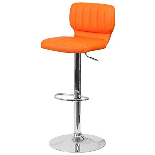 KLS Modern Barstools Adjustable Hydraulic 360 Degree Swivel Stable Steel Frame Padded Vinyl Cushion Low Back Seat Design Dining Chair Pub Stool (1) Orange # 1969