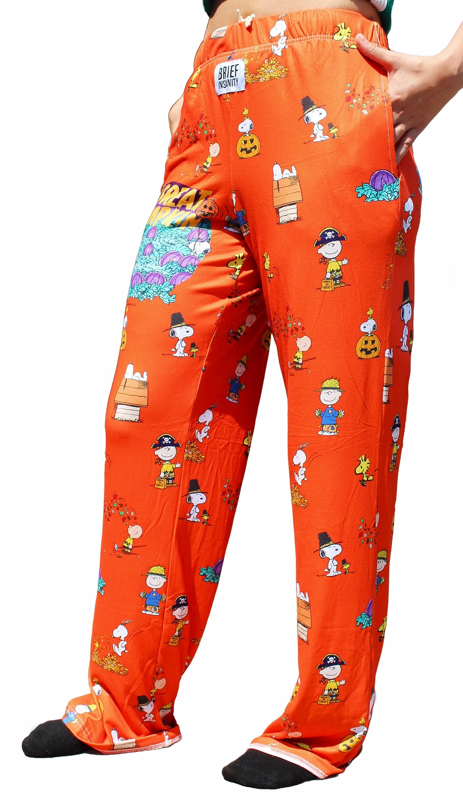 Snoopy Unisex Lounge Pajama Pants - Loose-Fit, Fall, Halloween Wear - Snoopy Great Pumpkin Sleep Bottoms (Large)